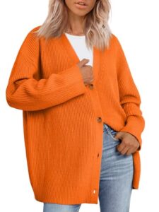 lillusory women oversized cardigan sweater fall outfits cloth fashion v neck knit button front casual trendy tops orange medium