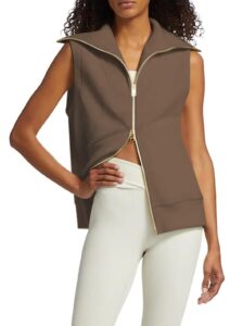 viottiset women's ribbed full zip lapel collar sleeveless sweatshirt sweater vest fall casual top brown m