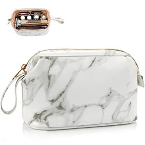 ocheal small marble makeup bag, small cosmetic bags for women,large capacity portable cosmetic bag storage organizer for purse everyday use (small, marble)