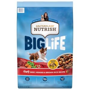 rachael ray nutrish big life dry dog food, medium & large breed, hearty beef, brown rice, & veggies, 40 pounds