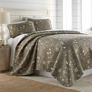 southshore fine living, inc. oversized queen size quilt bedding set, all season lightweight bedspread, boho coverlet full size, floral bedding 3-piece set with two matching shams, full/queen, brown