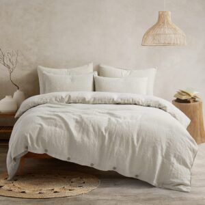 atlinia bedding duvet cover set linen - 100% french flax washed bed sets farmhouse comforter cover set (1 duvet cover and 2 pillow shams) king size natural