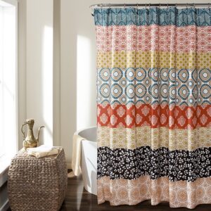 lush decor bohemian stripe shower curtain, 72" w x 72" l, turquoise & orange - enchanting and bold colorful design perfect for boho bathroom decor