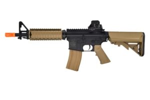 soft air usa colt m4a1 m4 cqbr aeg electric airsoft rifle with adjustable hop-up, dark earth/tan, 453 fps