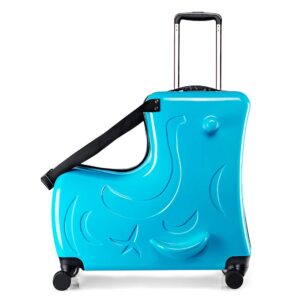 n-a ao wei la ow duffel bag for kids ride-on suitcase carry-on luggage with wheels (blue, 24 inch(suggest 6-12 years old))