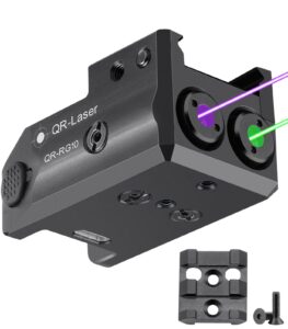 qr-laser dual green purple laser sights with removable rail adapters, duo-laser combo for pistols with picatinny rail mount, rechargeable with usb charging cable