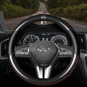 custom fit for infiniti cars, carbon fiber steering wheel cover, steering wheel accessories for infiniti all models, elastic, anti-slip, sport style (blackblack, for -infiniti)