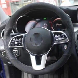 carxs black suede leather car steering wheel cover,fit for mercedes benz a-class w177 b-class w247 c-class w205 cls-class