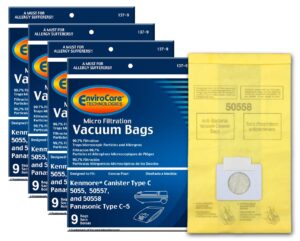 envirocare replacement micro filtration vacuum cleaner dust bags made to fit kenmore canister type c/q 50555, 50558, 50557 and panasonic type c-5 36 pack