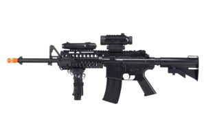 fire power soft air usa f4d aeg electric airsoft rifle with flashlight and laser, black, 200 fps