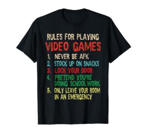 funny gamer boys teens saying rules for playing video games t-shirt