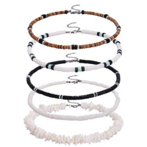 firazio 5pcs puka shell necklace men seashell necklace summer beach surfer necklace for men women hawaiian necklace for men white necklace beach jewelry