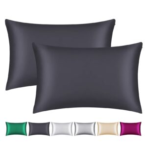 smbeope 100% mulberry silk pillowcase 2 pack for hair and skin,with hidden zipper,both sides 22 momme natural silk pillow cover,soft breathable & smooth (black, queen)