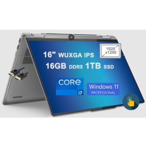 lenovo yoga 7i 16 2-in-1 laptop | 16" wuxga ips multi-touch (300 nits) | 13th gen intel 10-core i7-1355u | 16gb ddr5 1tb ssd | backlit fingerprint thunderbolt hdmi win11pro gray + hdmi cable