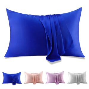 satin pillowcases queen size set of 2 with hidden zipper - luxury pillow cases 2 pack for hair and skin (royal blue, 20''x30'')