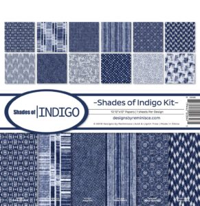 reminisce shades of indigo scrapbook collection kit, multi color palette 12-x-12-inch