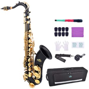 eastrock tenor saxophone black/golden b flat tenor sax professional tenor saxophone for beginners students kids and musicians with carrying case,mouthpiece,reeds,cushion pads,cleaning kit,neck strap