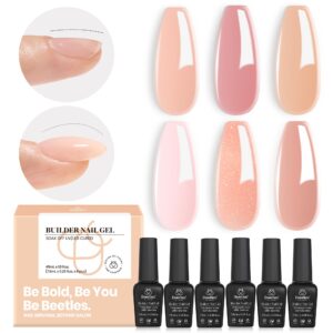 beetles builder gel 6 colors, 8 in 1 strengthener jelly gel time to relax sheer peach clear builder nude pink skin tone for all hard gel extension base nail gel false nail tips glue