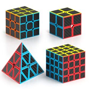 vdealen speed cube set, puzzle cube bundle of 2x2x2 3x3x3 4x4x4 pyramid magic cube set, birthday party christmas stocking stuffers gift for kids teens adults(carbon fiber sticker)