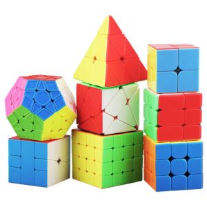 steam life speed cube set 8 pack magic cube | includes speed cubes 3x3, 2x2, 4x4, pyramid cube, megaminx cube bundle collection cube toys for kids & adults