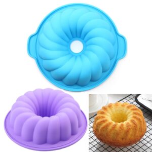 ailehopy silicone bundt cake pan - 8-10inch round fluted tube cake baking molds，non-stick food grade silicone mold for gelatin, bread, jello, chiffon, 2pack