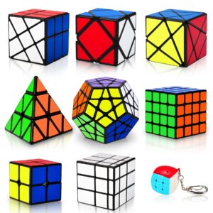 speed cube set, puzzle cube,9 pack magic cubes pyraminx pyramid + 2x2 + 3x3 + 4x4 + megaminx + mirror + mini 3x3 + skewb + fenghuolun puzzle cube toy for kids & adults