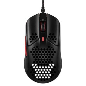 hyperx pulsefire haste – gaming mouse – ultra-lightweight, 59g, honeycomb shell, hex design, hyperflex usb cable, up to 16000 dpi, 6 programmable buttons - black/red