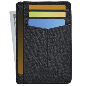 estalon leather slim wallet & credit card holder for men & women - rfid blocking - minimalist design - id window - front pocket wallet