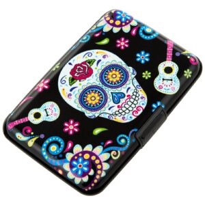 kaabao credit card holder small rfid blocking wallet business metal slim mini aluminum hard case for women men gift (b sugar skull)