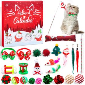 cat advent calendar 2024, christmas countdown calendar for kitten with 24pcs assorted cat christmas toys variety pack kitten interactive play xmas gifts