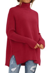 lillusory womens turtleneck oversized tunic fall sweaters 2025 casual long pullover knit winter cute poncho fashion trendy clothes outfits clothing tops leggings red