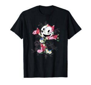 felix the cat floral fill t-shirt - unisex-adults - black - short sleeve - small/m - classic fit - cotton 60% polyester 40%