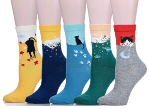 leotruny cute socks women cat: animal novelty socks for women girls - ladies funny socks with gift box 5pairs without box