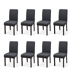 argstar 8 pack jacquard chair covers, stretch armless chair slipcover for dining room seat cushion, spandex kitchen parson chair protector cover, removable & washable, jacquard dark grey