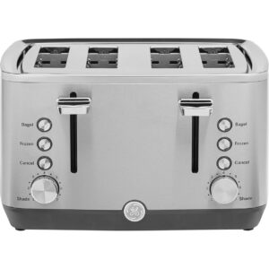 ge stainless steel 4 slice toaster | extra wide slots for bagels, breads, waffles & more | 7 shade options | countertop kitchen essentials | 1500 watt