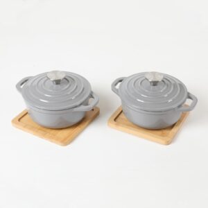 hawok enameled cast iron mini dutch oven,dia5.51inch,23oz, set of 2 gray