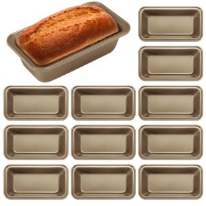 uiifan 12 pcs mini loaf pan for baking bread non stick small banana bread tins 6.1 x 3.3 x 2.1 inches nonstick carbon steel tiny meatloaf pan for oven and baking (gold)