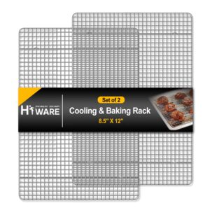 hiware 2-pack cooling racks for baking - 8.5" x 12" - quarter size - stainless steel wire cookie rack fits quarter sheet pan, oven safe for cooking, roasting, grilling