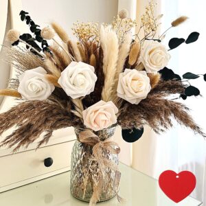 100pcs artificial flower arrangements with vase included, dining table centerpiece, thanksgiving christmas pampas grass floral centerpieces, coffee table decor, faux flowers in vase, centro de mesa