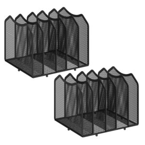 simple trending 2 pack mesh desktop file sorter organizer, 5-section bookshelf for desk home office, black