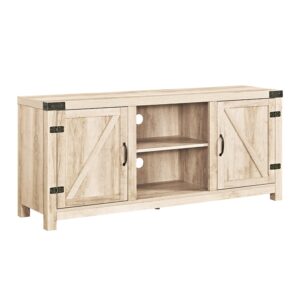 walker edison georgetown modern farmhouse double barn door tv stand for tvs up to 65 inches, 58 inch, white oak