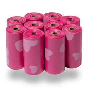 best pet supplies dog poop bags (150 bags) for waste refuse cleanup, doggy roll replacements for outdoor puppy walking and travel, leak proof and tear resistant, thick plastic - pink heart