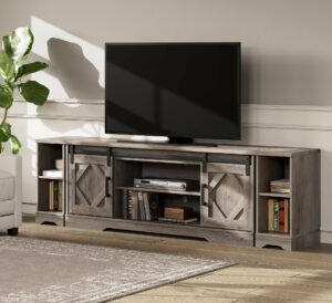 wampat modern farmhouse 3 in 1 tv stand for up to 85" tvs wood entertainment center with open storage for living room,washed grey