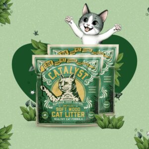 catalyst natural soft wood cat litter (2 pack, 10lb bags) - superior odor control, strong clumping, low dust, and biodegradable (10lb, set of 2, healthy cat)