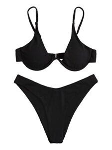 verdusa women's 2 piece triangle bikini high cut bathing suit swimwear black m