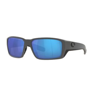 costa del mar mens fantail pro fishing and watersports rectangular sunglasses, matte grey/blue mirrored polarized-580g, 60 mm