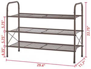 tajsoon 3-tier stackable shoe rack organizer, adjustable & expandable shoe storage shelf for entryway, metal wire grid with x shape fixed frame, bronze