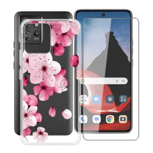 hgjtf phone case for motorola thinkphone (6.6") with 1 x tempered glass screen protector, slim clear shockproof x anti-scratch soft tpu gel cover for motorola thinkphone - peach blossom