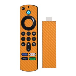 mightyskins carbon fiber skin compatible with amazon fire tv stick 4k max - solid orange | protective, durable textured carbon fiber finish | easy to apply and change styles | made in the usa