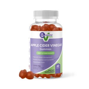 essential vitals - apple cider vinegar gummy vitamins - 60 count - (vegan, gluten-free, non-gmo, vitamin b6, b12, beetroot, pomegranate)